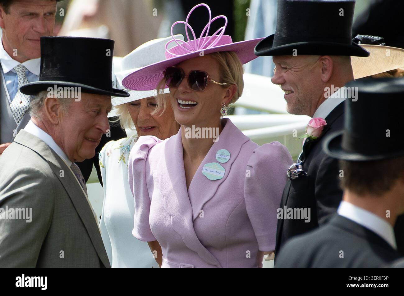 Zara Tindall and her husband Mike Tindall, chat to King Charles III in ...