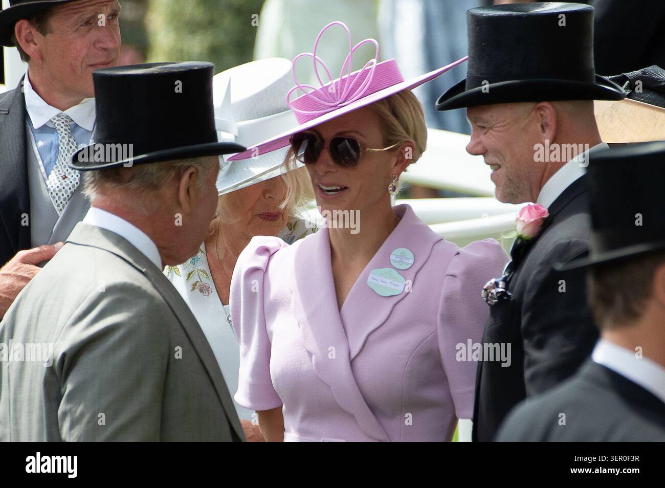 Zara Tindall and her husband Mike Tindall, chat to King Charles III in ...