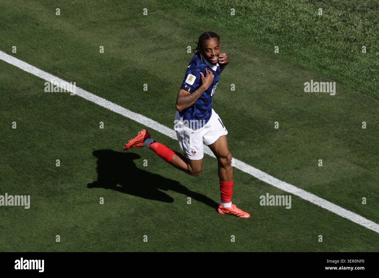 France's Bradley Barcola celebrates after scoring during the World Cup ...
