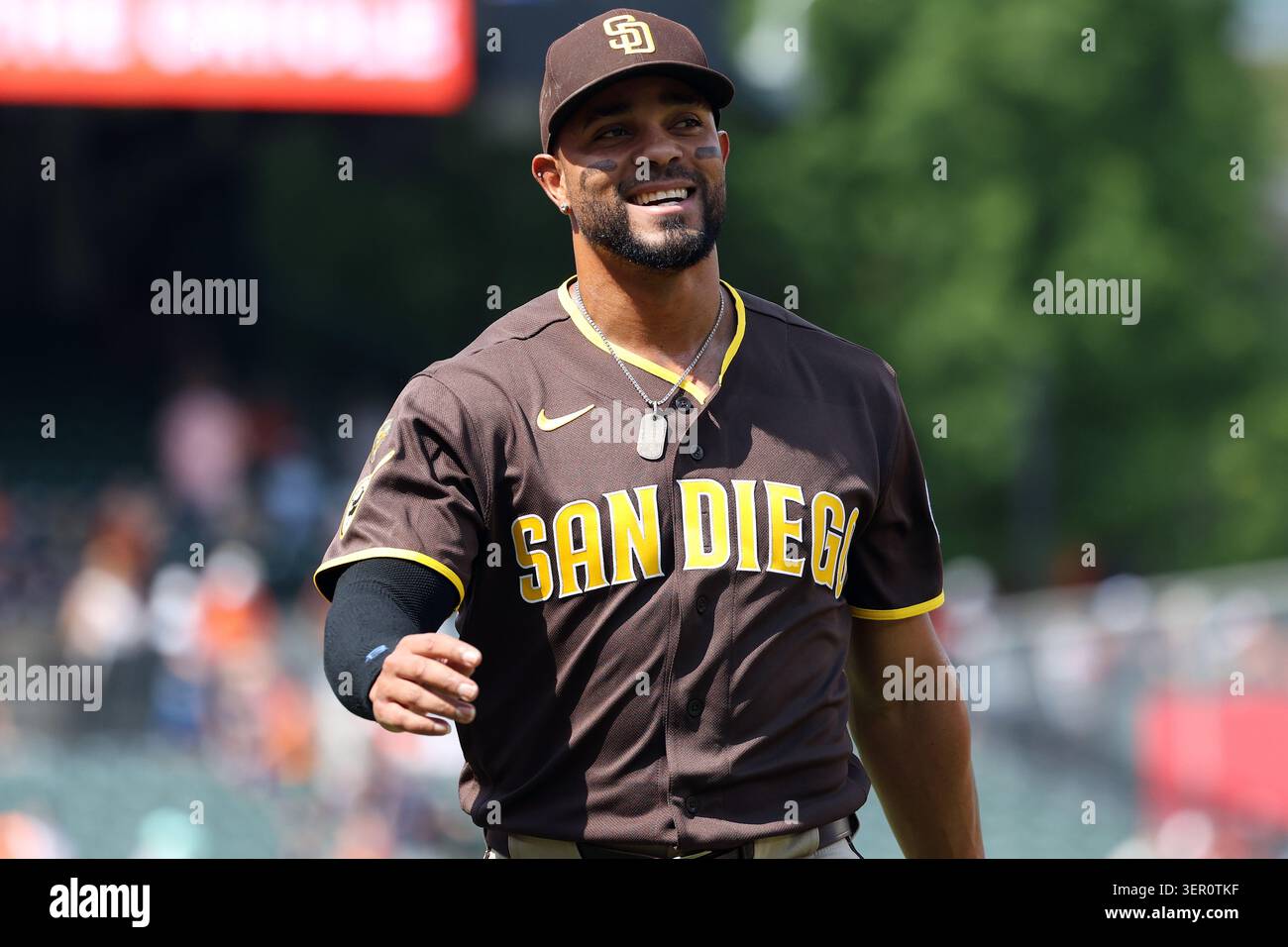 San Diego Padres shortstop Xander Bogaerts looks on before a baseball ...