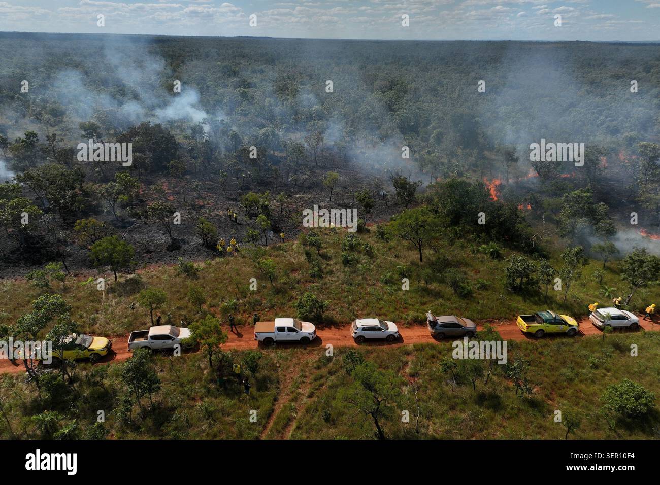 Firefighters from the Xerente Indigenous group attend a fire prevention ...