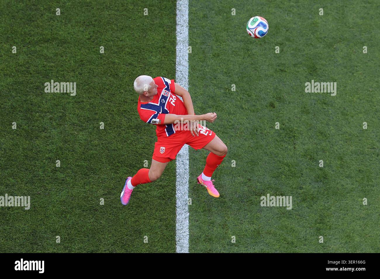 Norway's Julian Ryerson (26) heads the ball during the World Cup Group ...