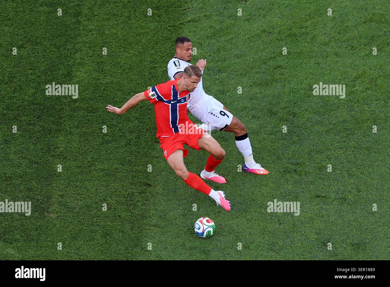 Norway's Kristoffer Ajer (3) and Iraq's Ali Alhamadi (9) battle during ...