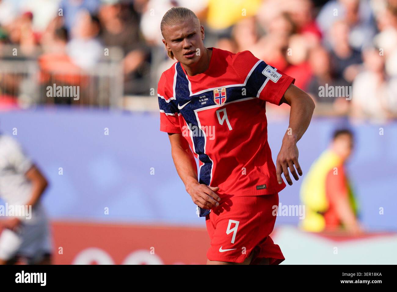 Norway's Erling Haaland (9) runs on the field during the World Cup ...