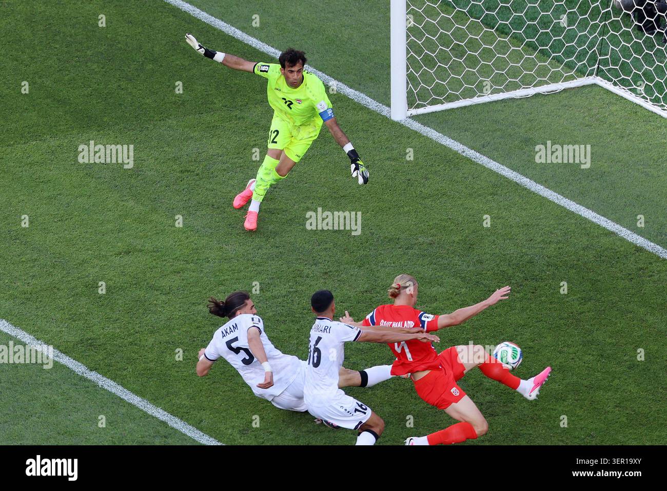 Norway's Erling Haaland (9) scores the opening goal against Iraq ...