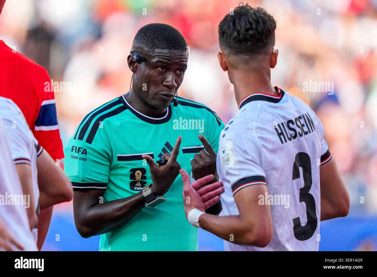 Foxborough, Massachusetts, USA 20260616. Referee Pierre Ghislain Atcho ...