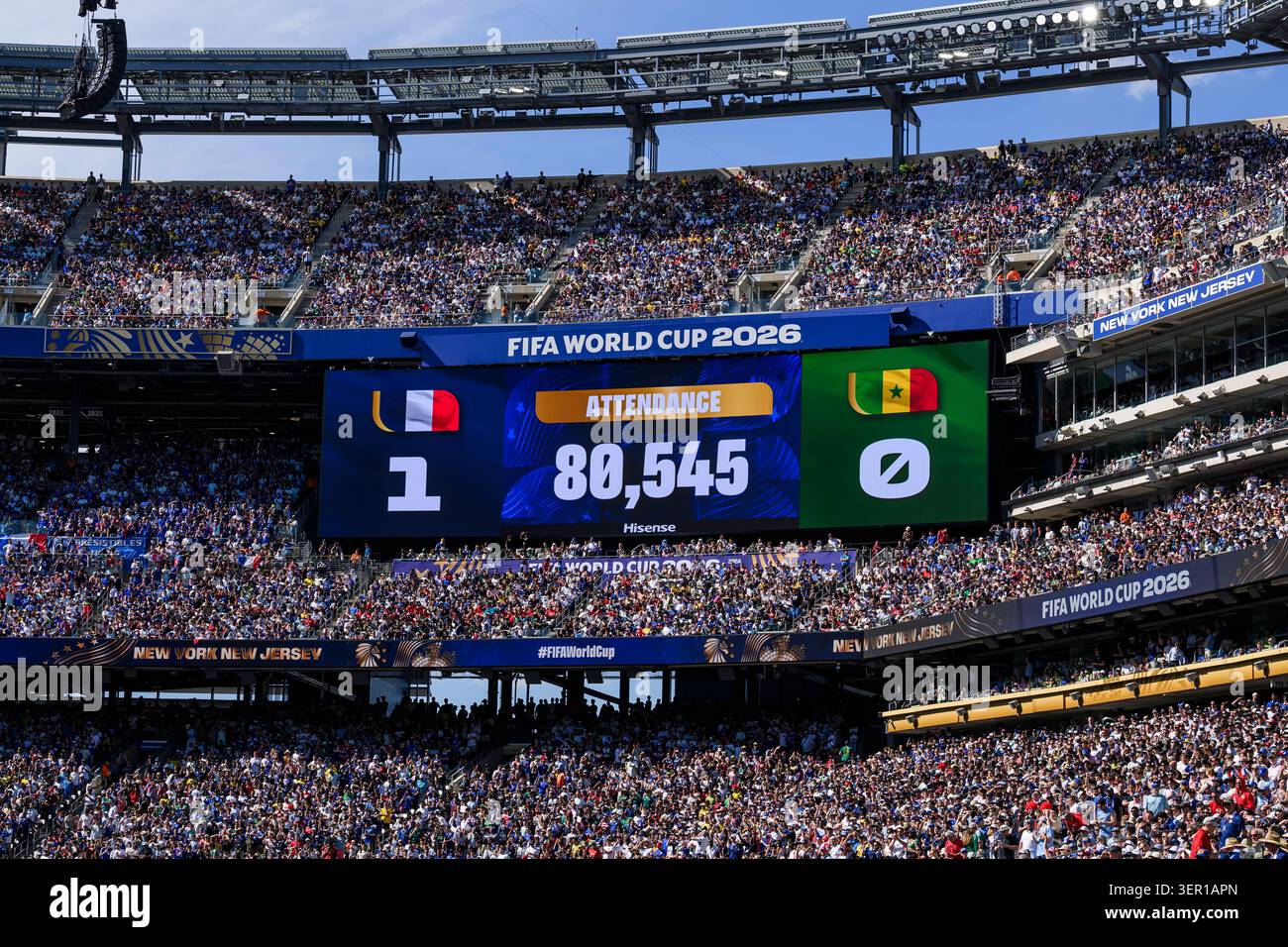A giant screen display the write 'Attendance 80,545' during the FIFA ...