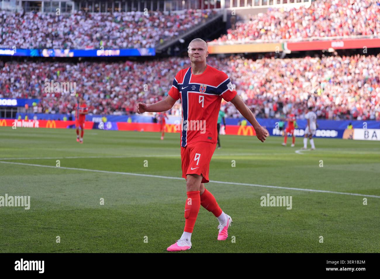 Norway's Erling Haaland (9) celebrates after scoring his side's second ...