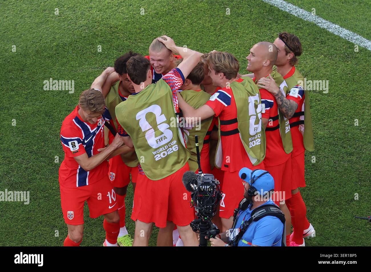 Norway's Erling Haaland (9) celebrates his second goal of the match ...