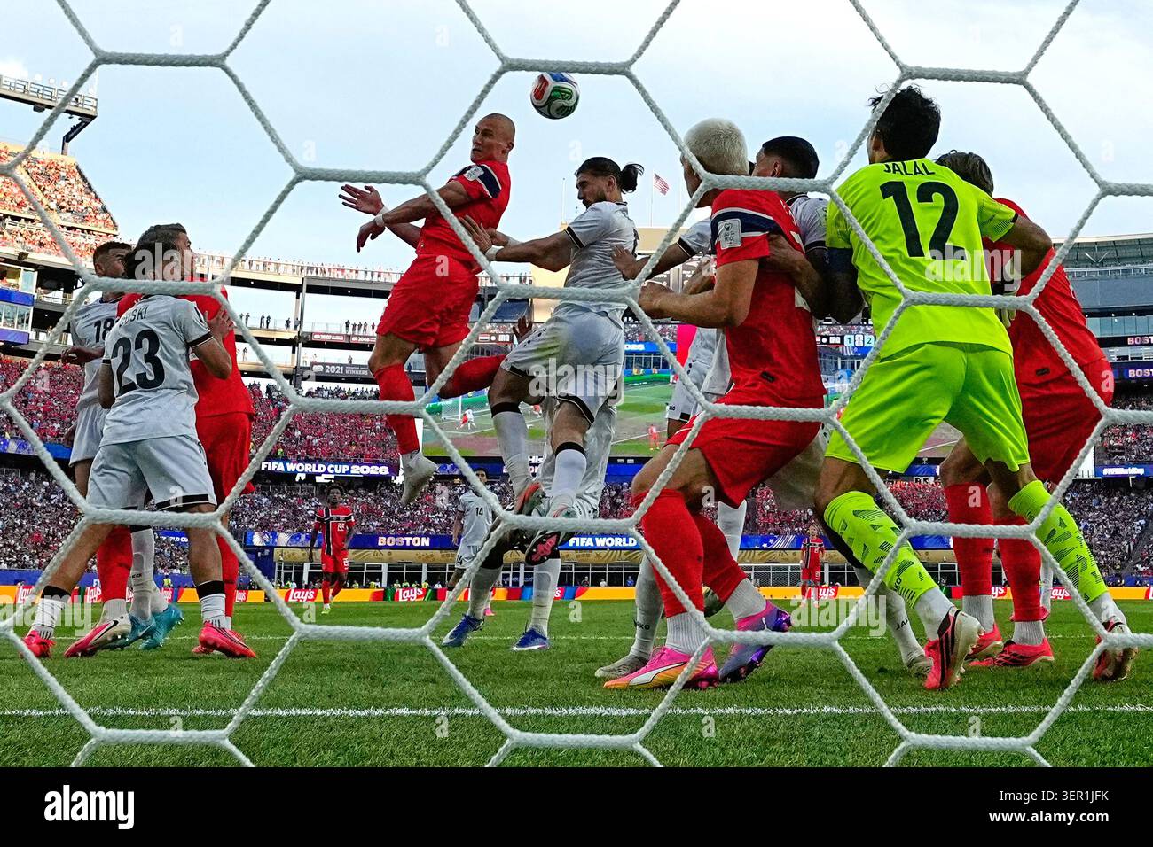 Norway's Leo Oestigard (4), center, scores their third goal during the ...
