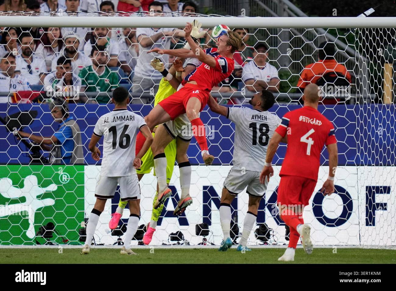 Norway's Kristian Thorstvedt (18), center, scores his side's fourth ...
