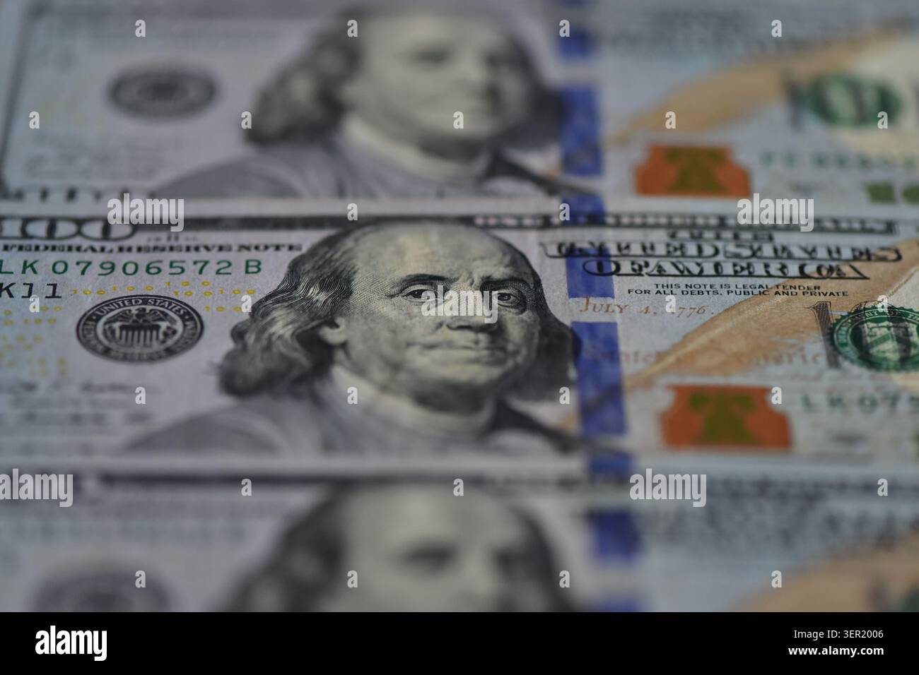 FUYANG, CHINA - JUNE 17, 2026 - The US dollar banknotes captured in ...