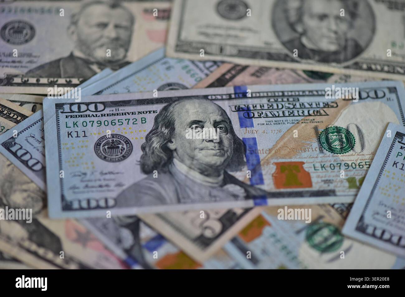 FUYANG, CHINA - JUNE 17, 2026 - The US dollar banknotes captured in ...