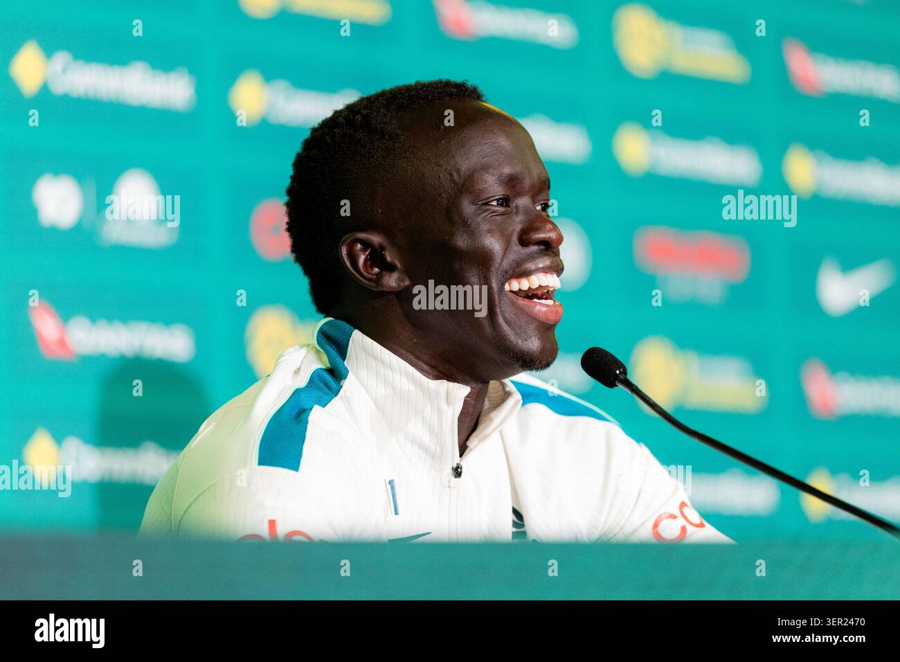 Socceroos player Awer Mabil seen during a press conference at the ...