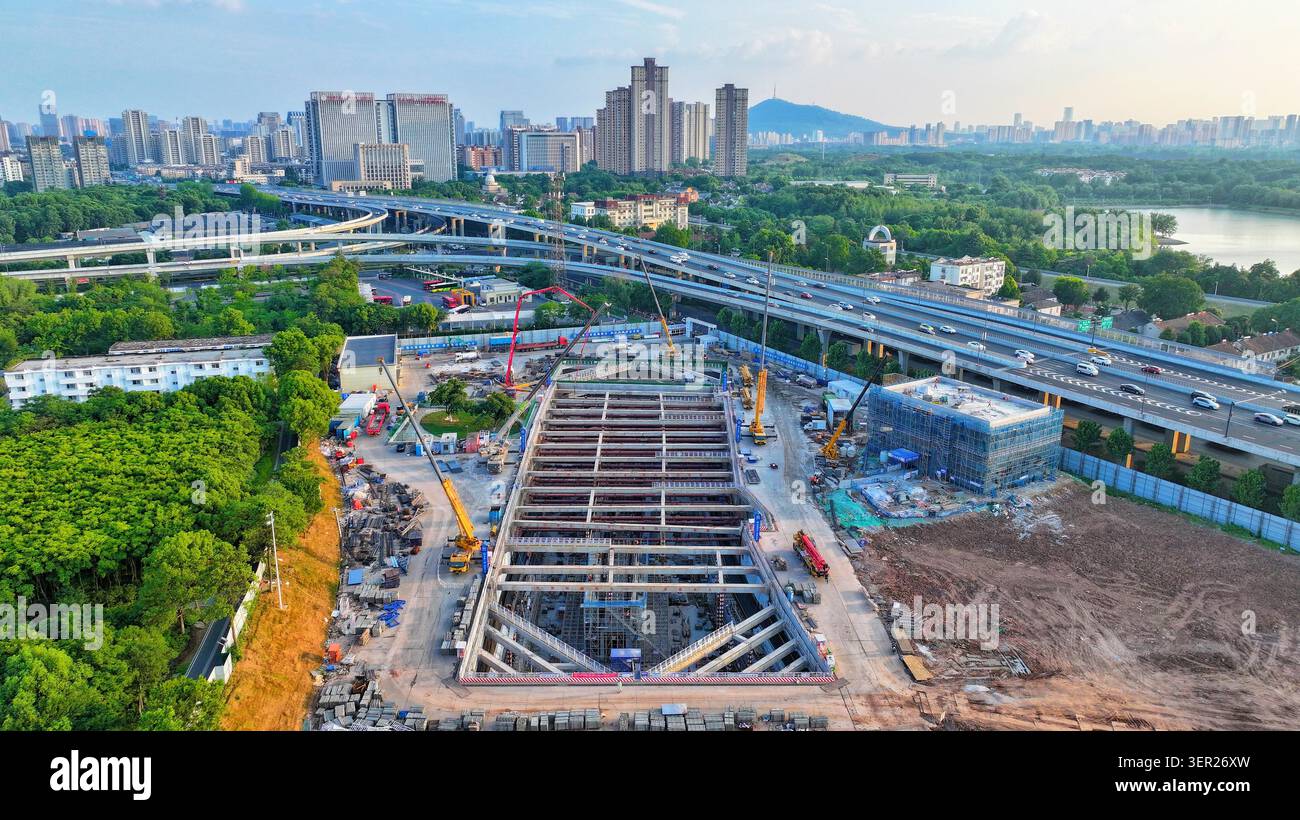 Workers construct the Dongpu Reservoir underpass project in Hefei, east ...
