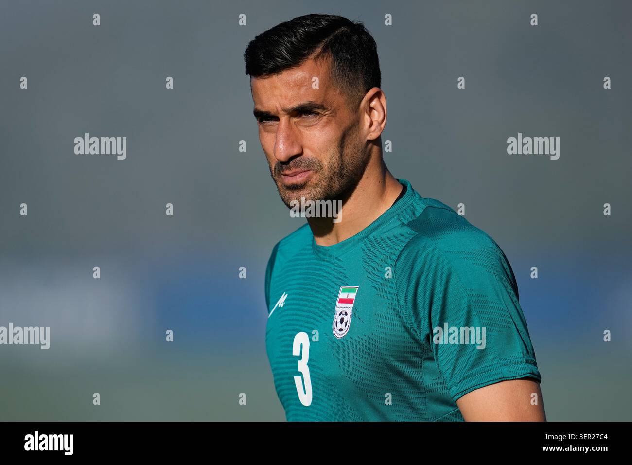 Iran's Ehsan Hajisafi (3) participates in a training session ahead of ...