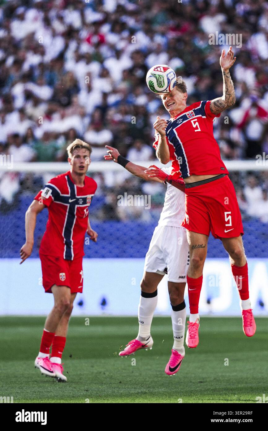 David Moller Wolfe of Norway heads the ball during the Group I match of ...