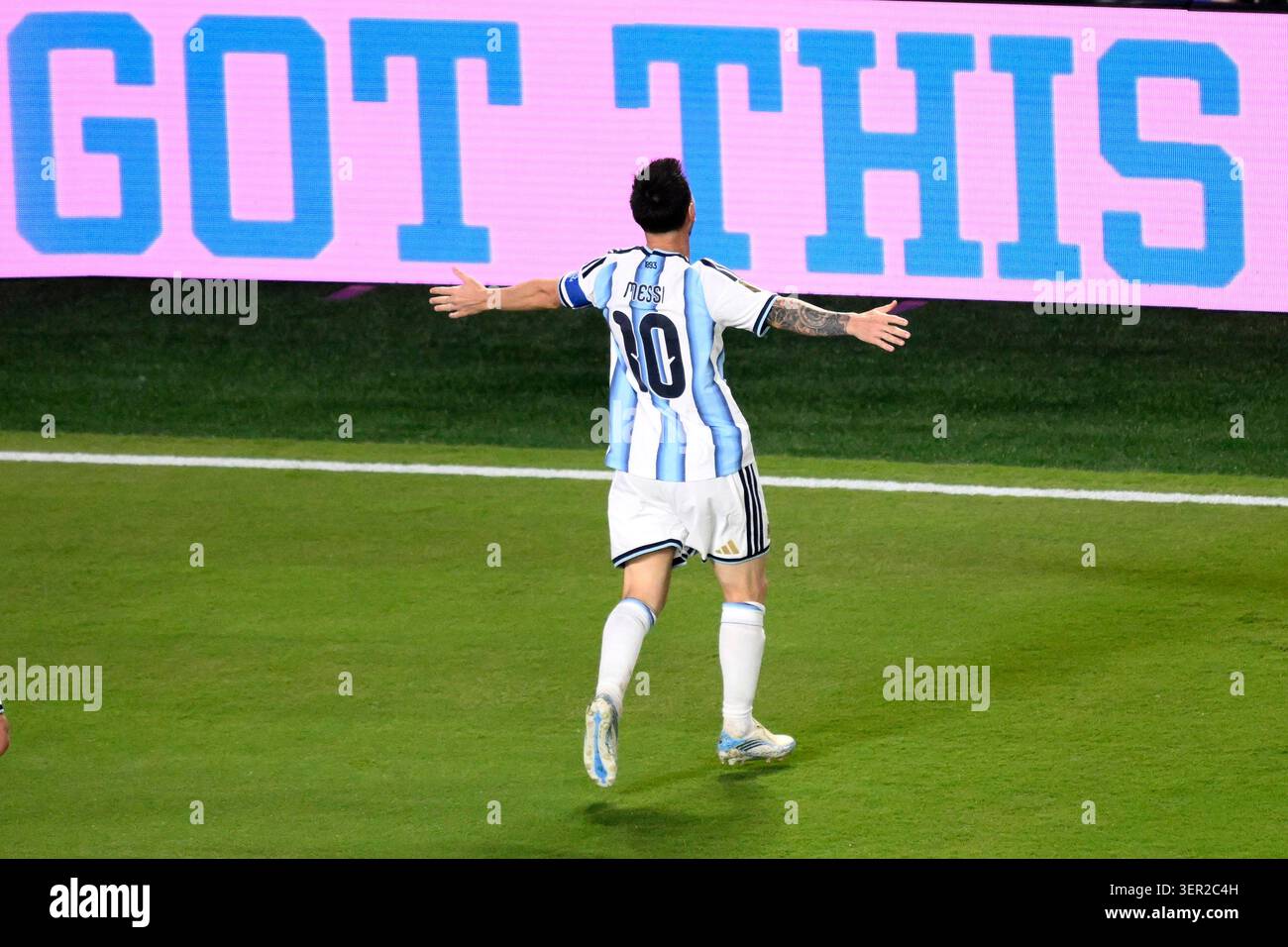 Argentina's Lionel Messi (10) celebrates after scoring their second ...