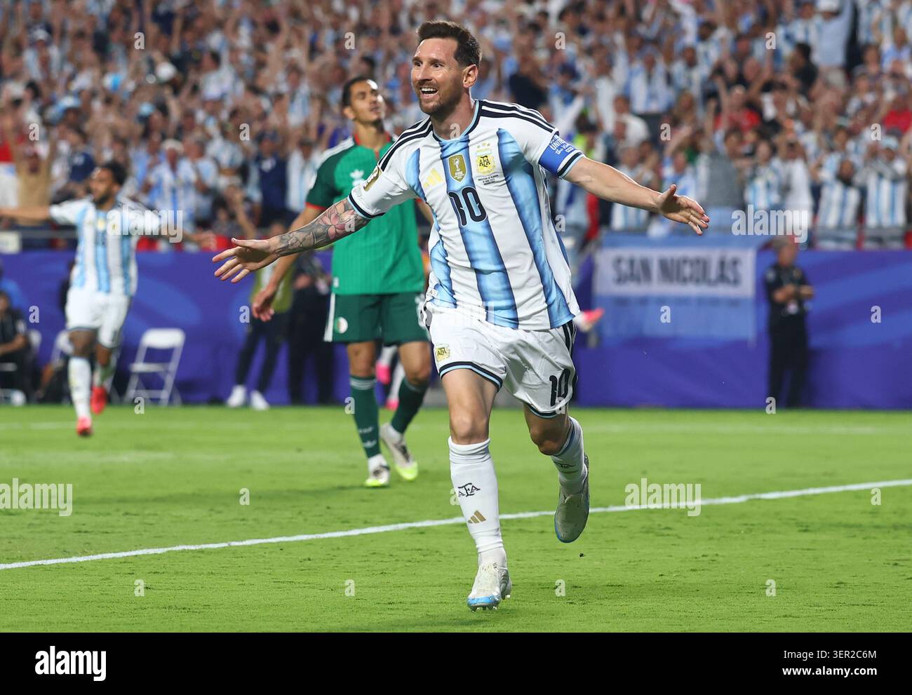 Argentina's Lionel Messi celebrates after scoring his second goal ...