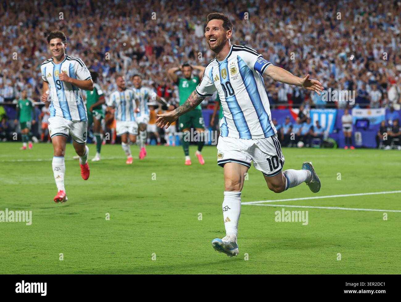 Argentina's Lionel Messi celebrates after scoring his second goal ...