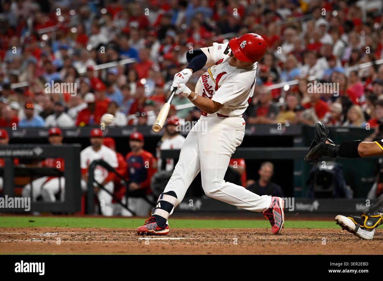St. Louis Cardinals'JJ Wetherholt hits a single in the sixth inning of ...
