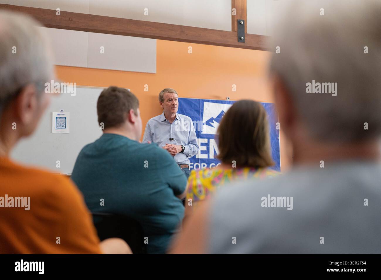 Denver, Colorado — June 16, 2026: U.S. Sen. Michael Bennet, flanked by ...