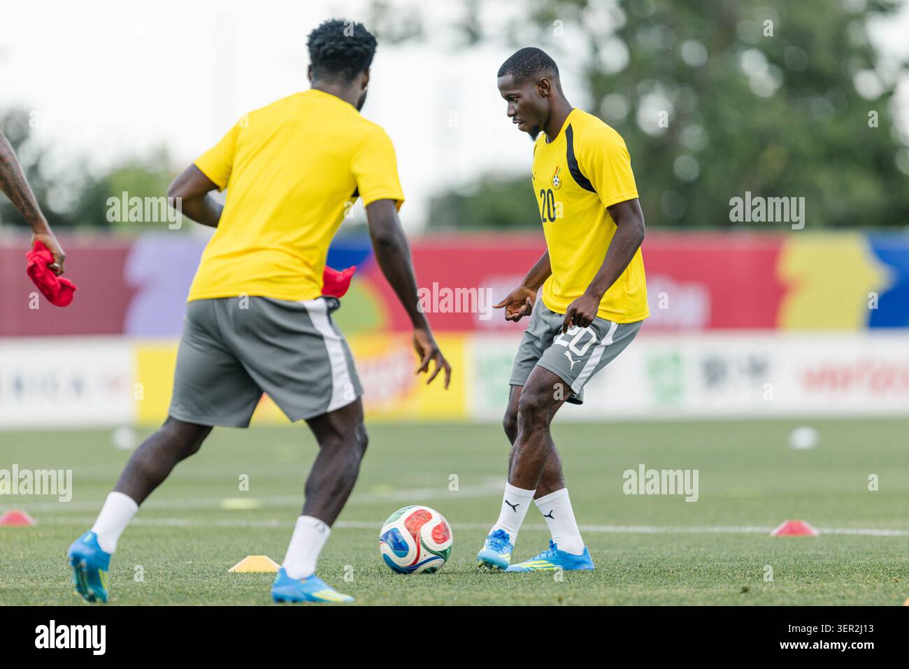Augustine Boakye of Ghana passes the ball during the training session ...
