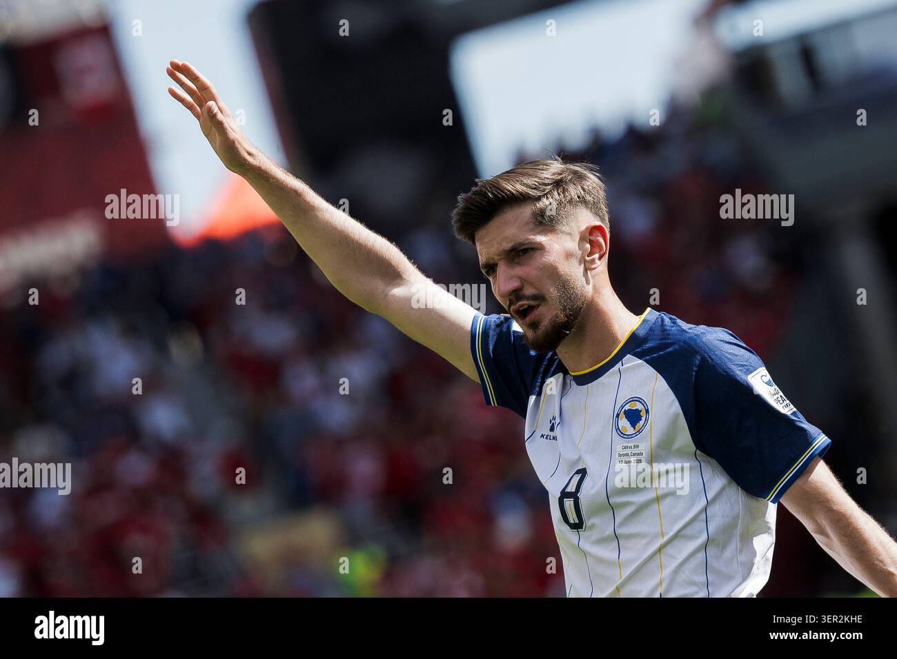 Armin Gigovic of Bosnia and Herzegovina gestures during the FIFA World ...