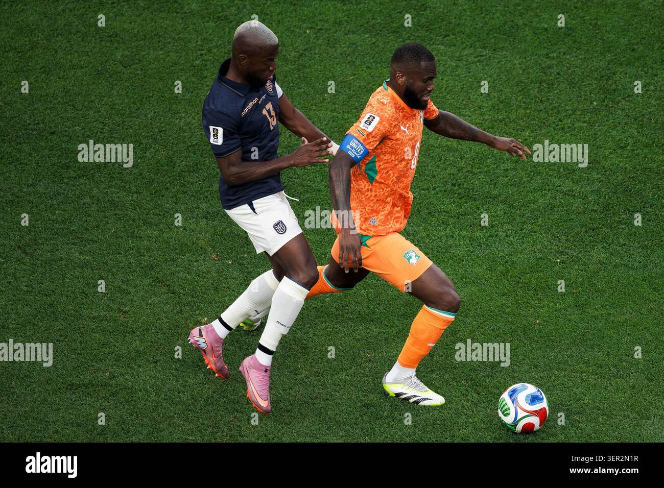 Franck Kessie (R) of Cote d'Ivoire competes for the ball with Enner ...