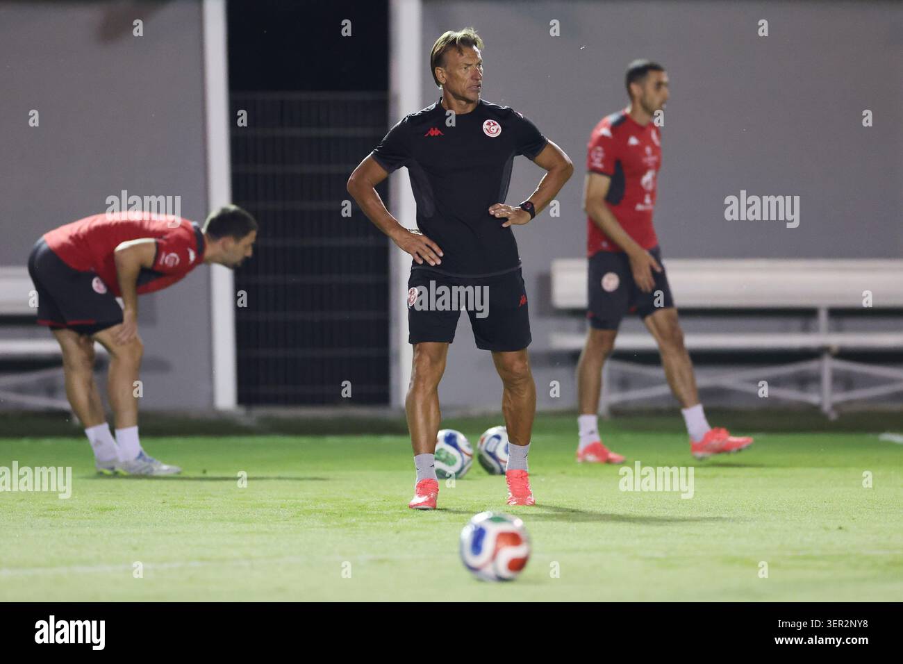 Tunisia's new head coach Hervé Renard watches his players during a ...