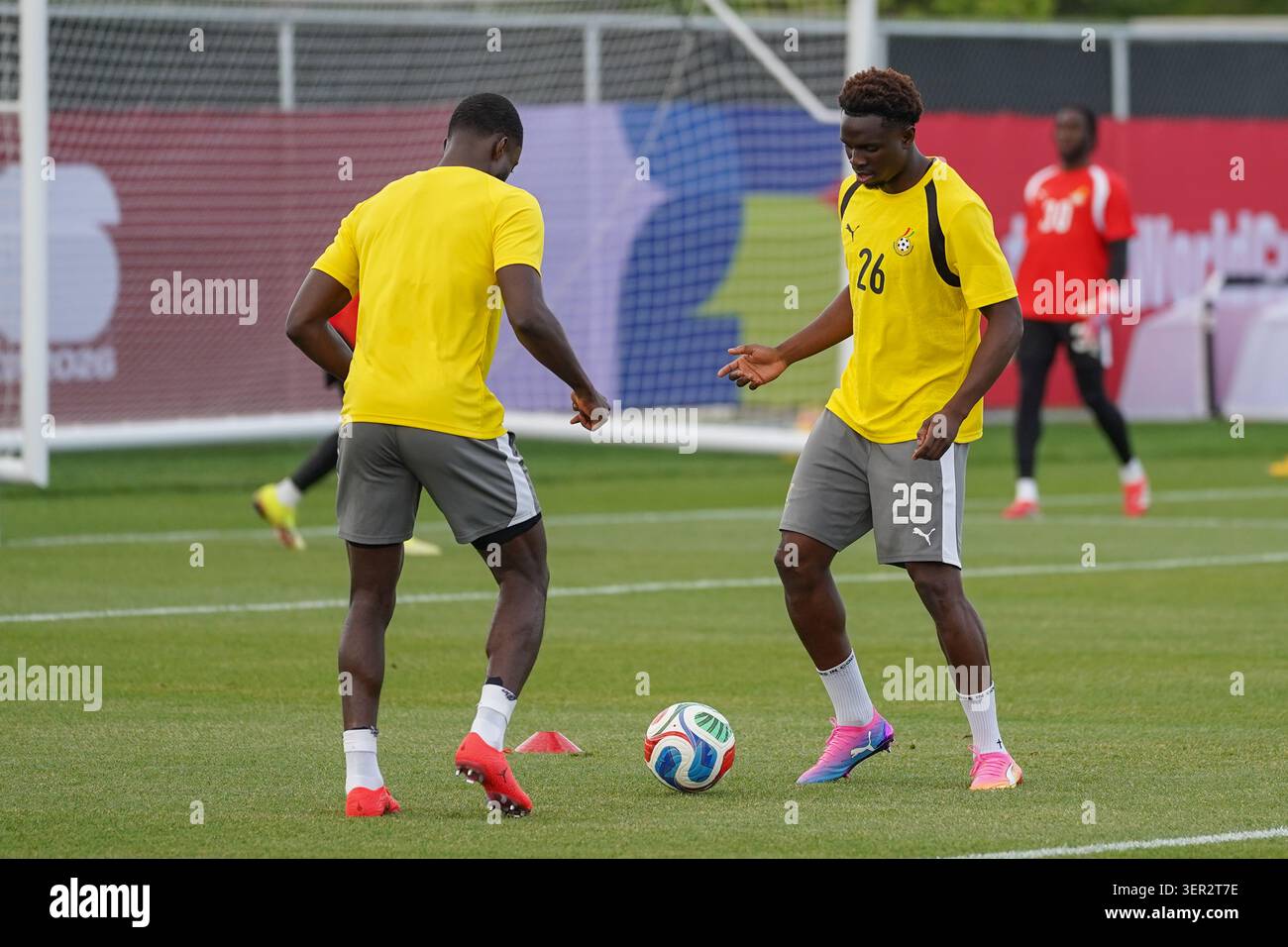 Marvin Senaya #26 of Ghana national football team warms-up during the ...