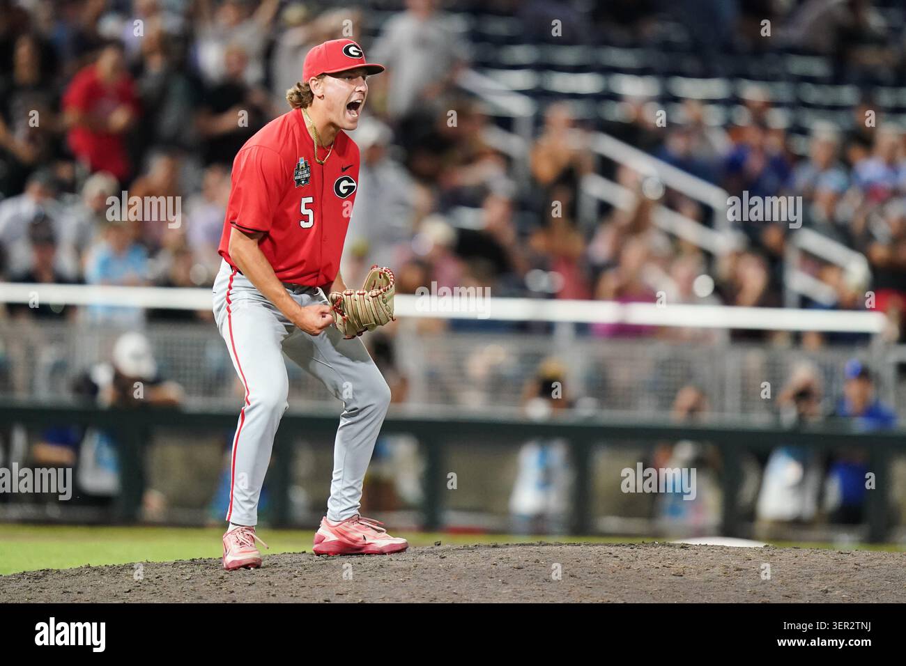 Georgia pitcher Justin Byrd (5) reacts after an NCAA baseball College ...