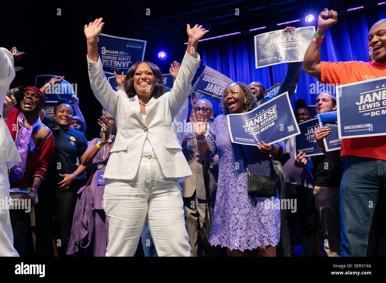 D.C. Council member Janeese Lewis George waves to the crowd as she ...
