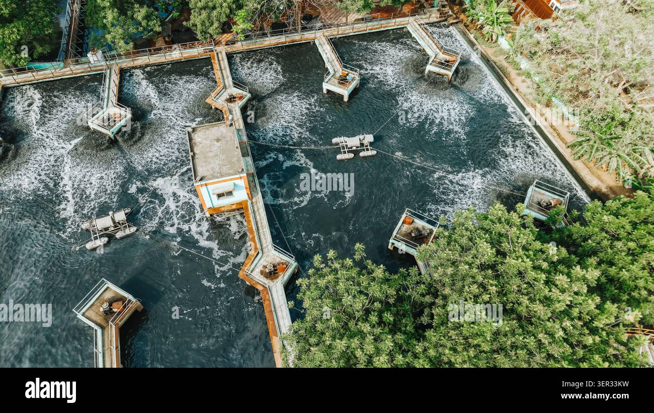 Aerial view of Active Aeration Tanks In Modern Sewage Treatment Plant ...