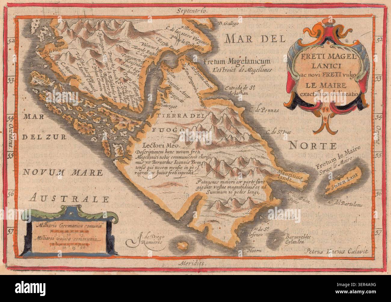 Antique Magallanes strait Tierra del fuego map. South America ...