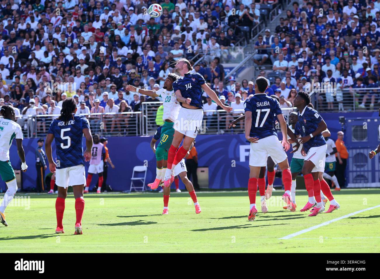 French and Senegalese soccer players in action during World Cup 2026 ...