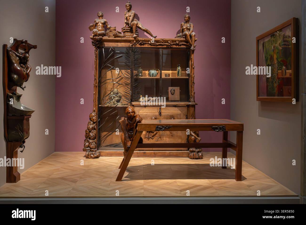 Paris, France - 06 13 2026: Orsay Museum. desk, bookcase and washbasin ...