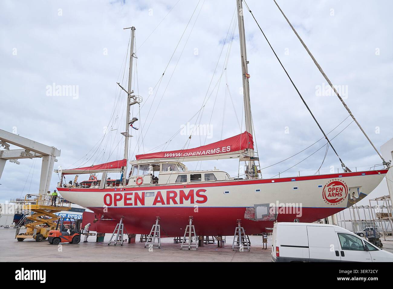 The Open Arms NGO vessel, on 17 June 2026, in Lanzarote, Canary Islands ...