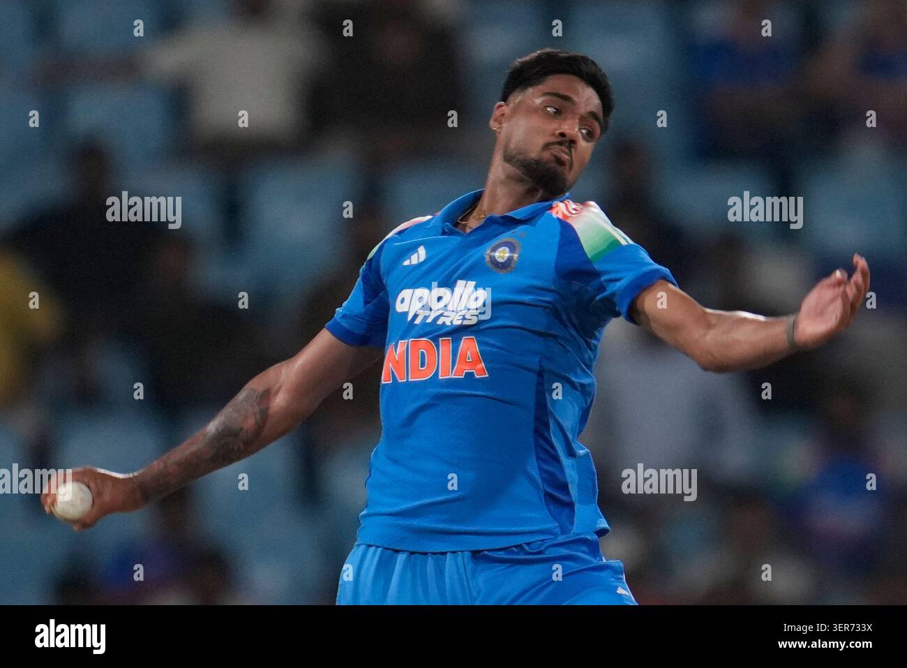 India's Gurnoor Brar bowls a delivery during the second ODI cricket ...