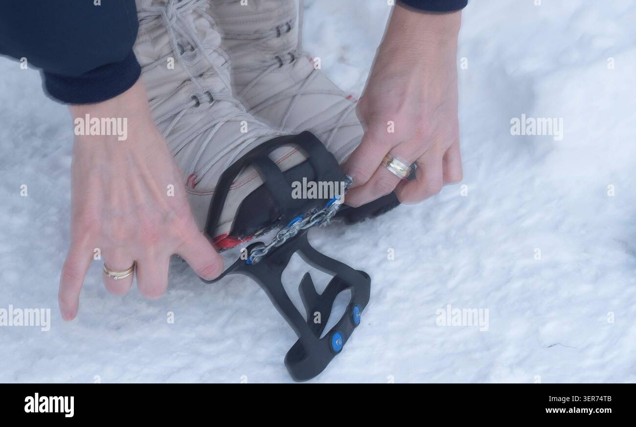 trekking in the alps in a snowy white winter landscape trekking in the ...