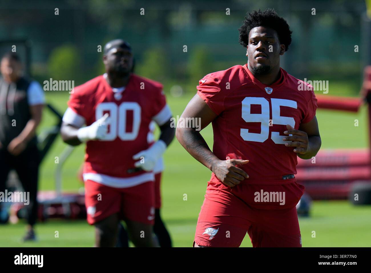 Tampa Bay Buccaneers defensive end Elijah Roberts (95) runs during an ...