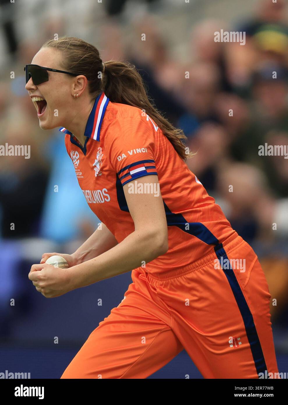 Netherlands' Iris Zwilling celebrates taking the catch of India's ...