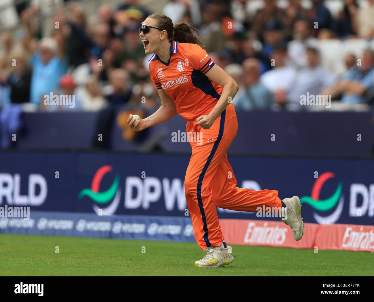 Netherlands' Iris Zwilling celebrates taking the catch of India's ...