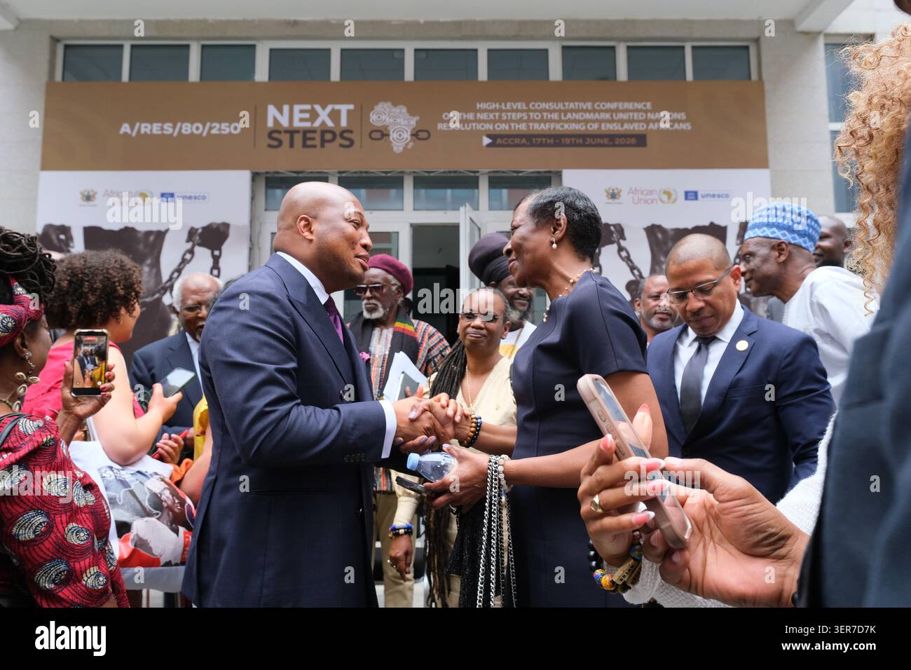 Ghana's Foreign Minister, Samuel Okudzeto Ablakwa, speaks with a ...