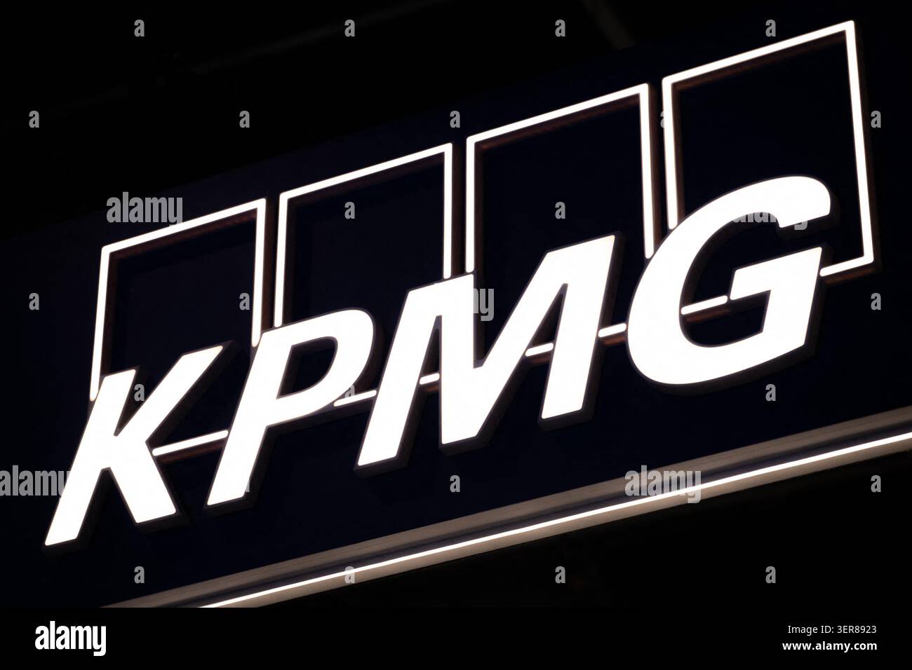 This photo is an illustration that shows the logo of KPMG company at ...