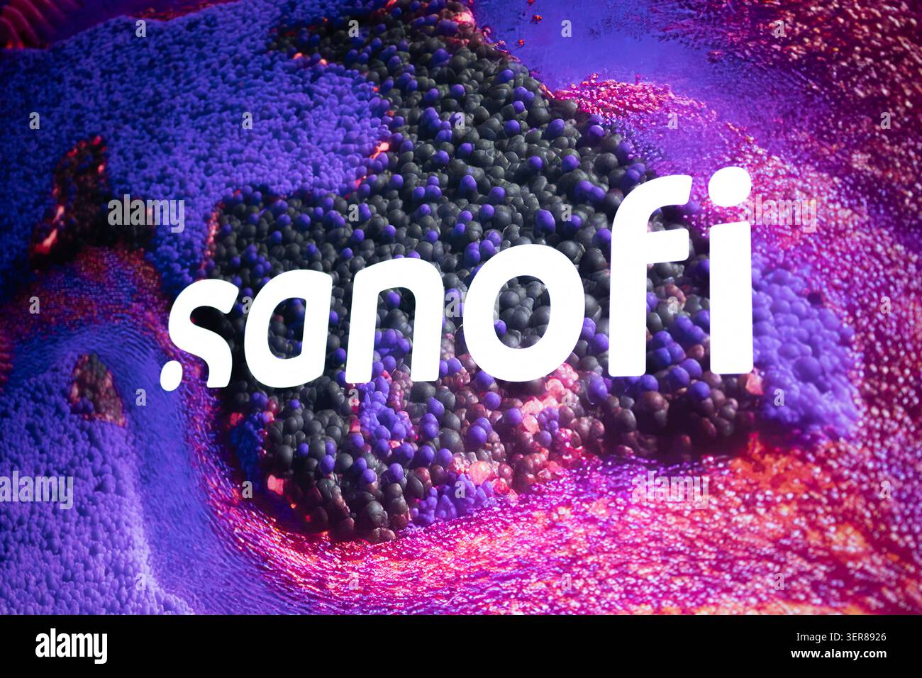 This photo is an illustration that shows the logo of Sanofi company at ...