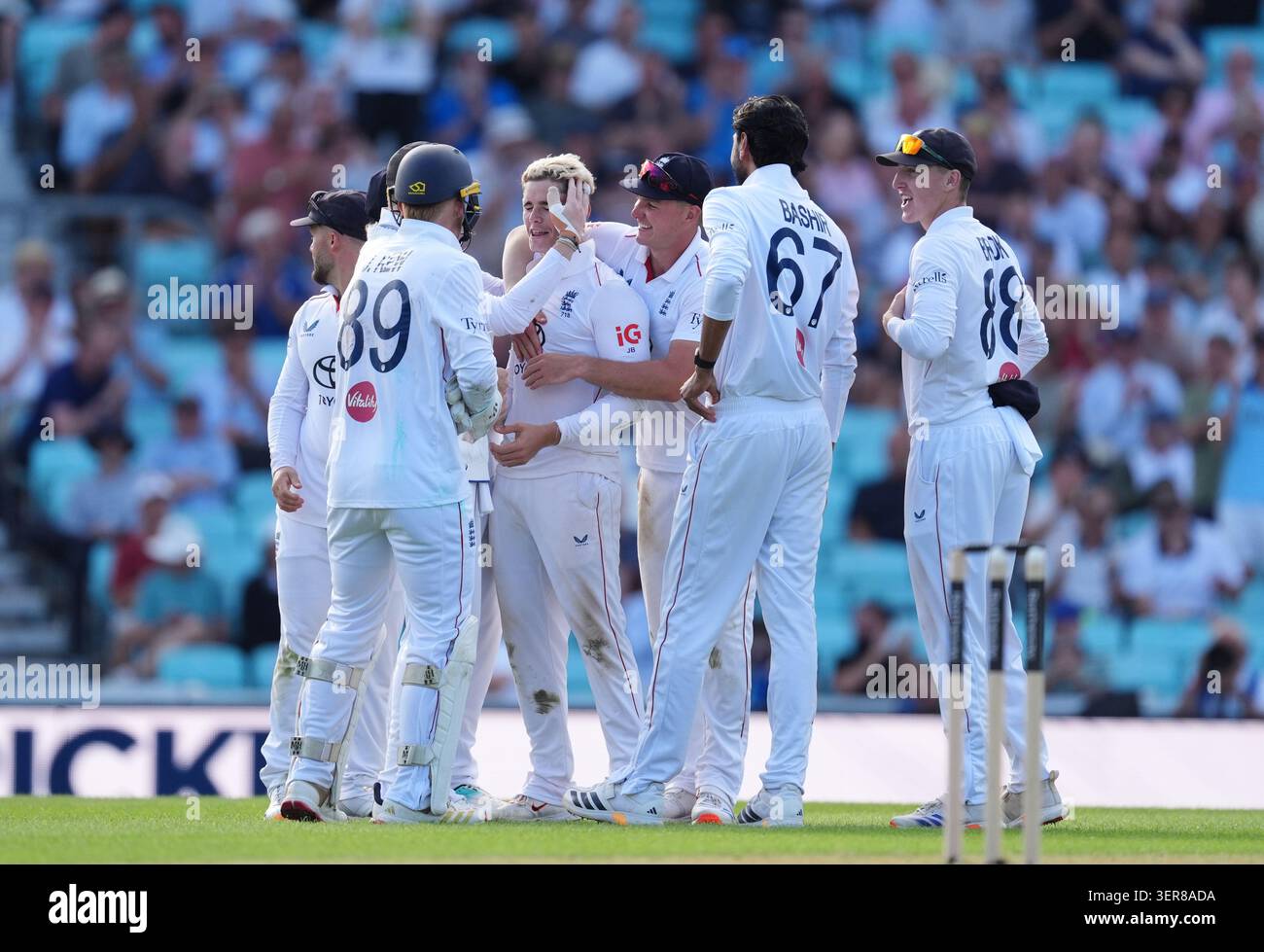 England's Jacob Bethell celebrates the wicket of New Zealand's Tom ...