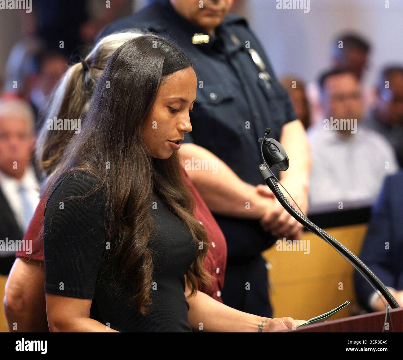 Amanda Funderburg, sister of victim Melissa Barthelemy, speaks in court ...