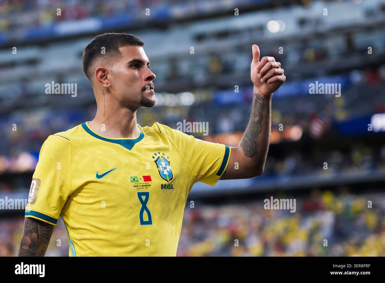Bruno Guimaraes of Brazil gestures at the end of the FIFA World Cup ...