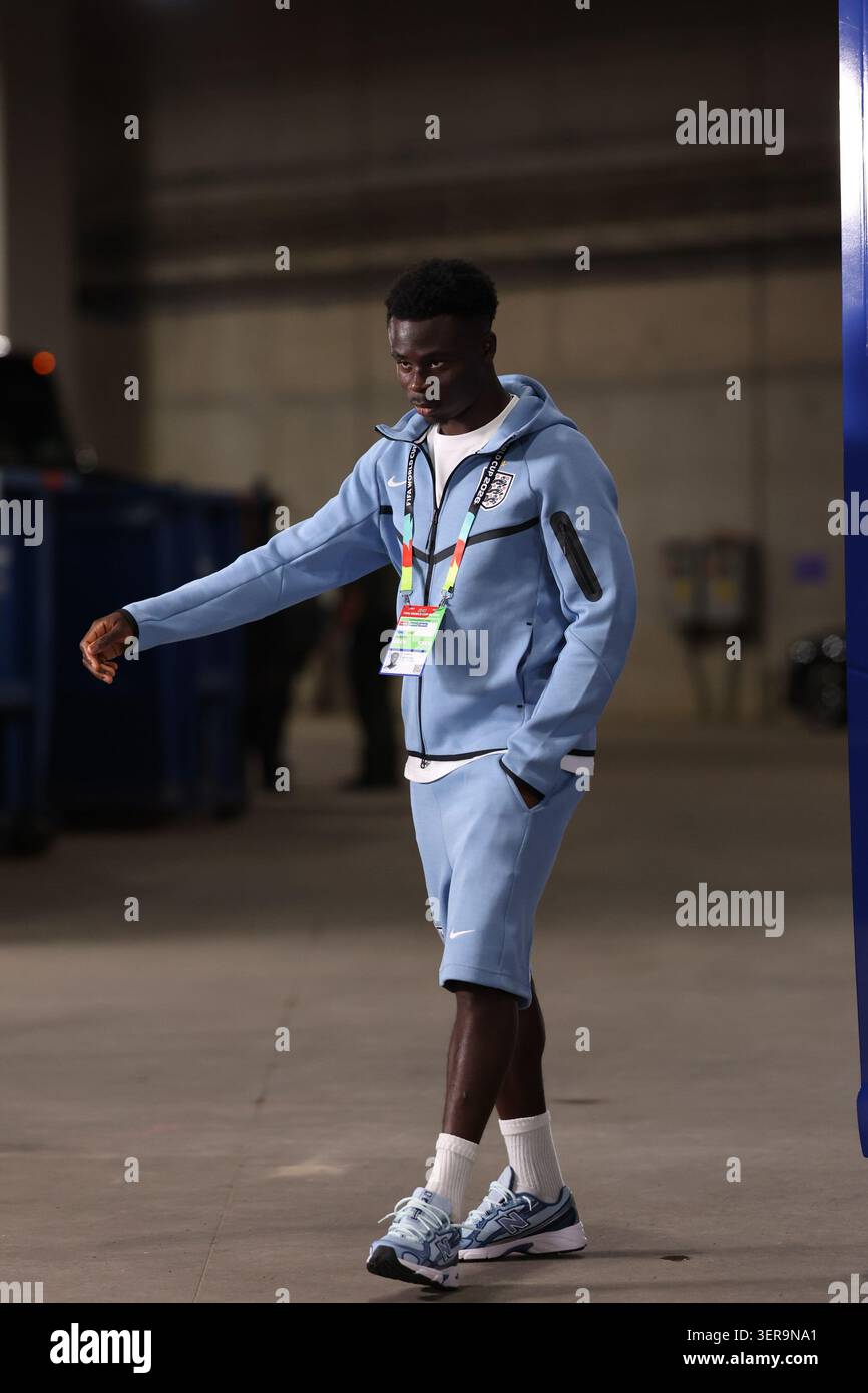 England's Bukayo Saka arrives before the FIFA World Cup Group L match ...